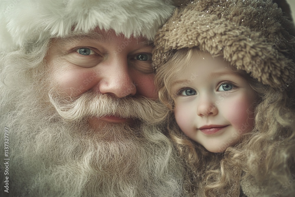 Joyful noel, Ñ ute child girl cheerful with santa claus. Christmas ...