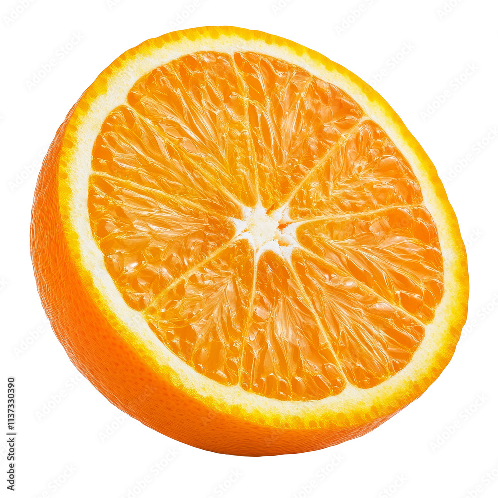 Freshly cut orange half on a transparent background showcasing its ...