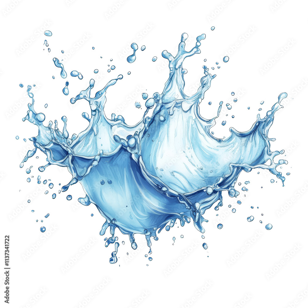 Dynamic blue water splash isolated on a transparent background ...