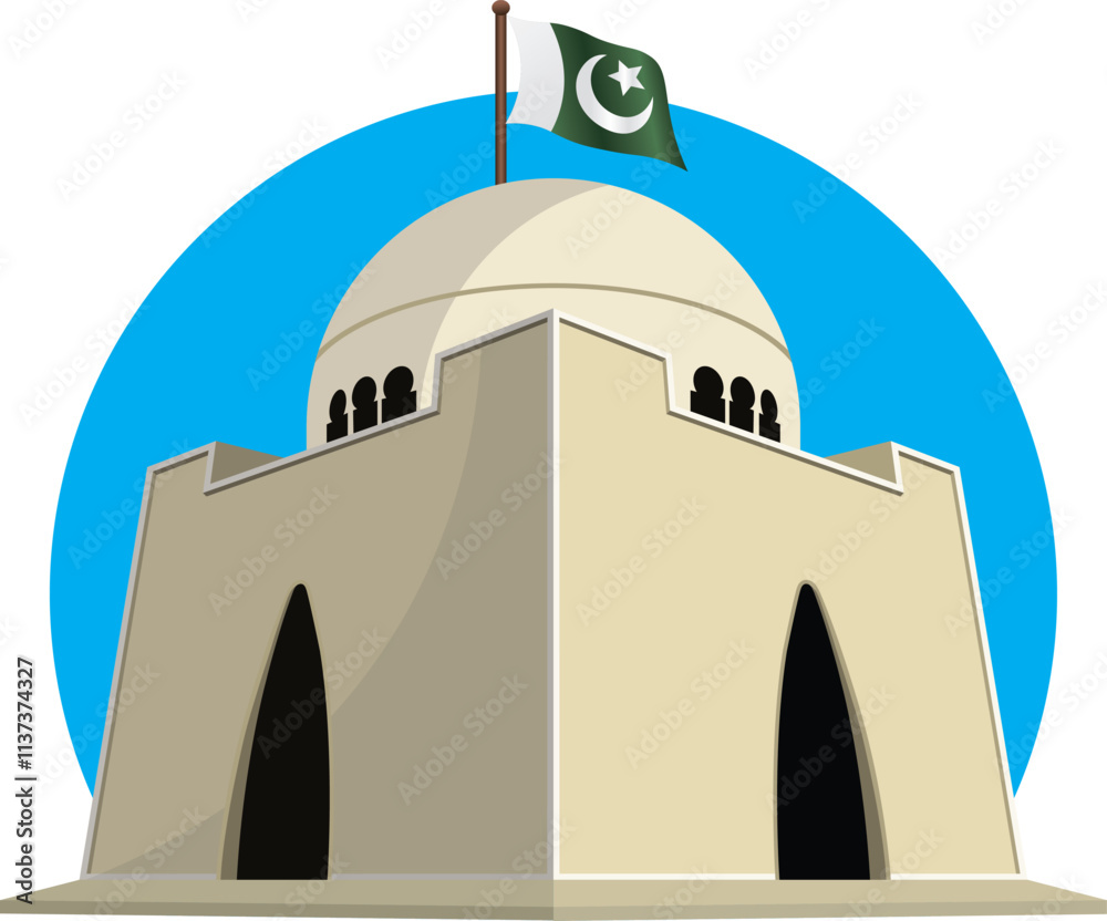 Mazar e Quaid vector illustration. Pakistan national flag. Quaid e Azam ...