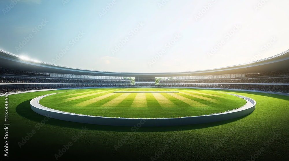 Professional sports venue cutaway, floating circular ground design ...