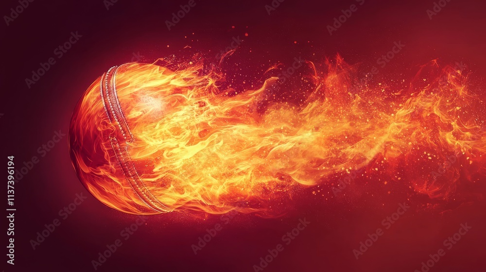 athletic symbol featuring fiery cricket ball silhouette, flowing flame ...