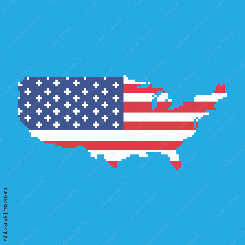 pixel art maps of american countries with american flag colors, vector ...