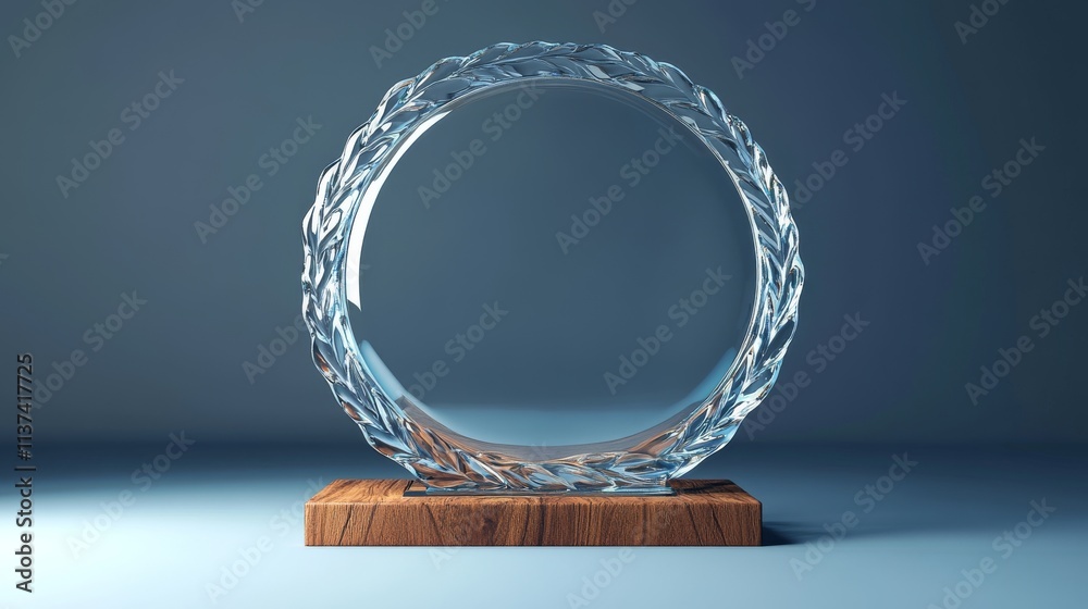 contemporary glass honor award, circular transparent design, carved ...