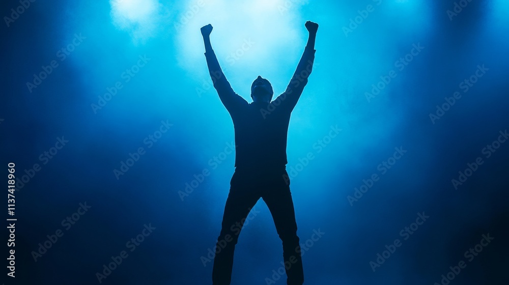 Ilustración de Stock achievement celebration silhouette, dramatic stage ...