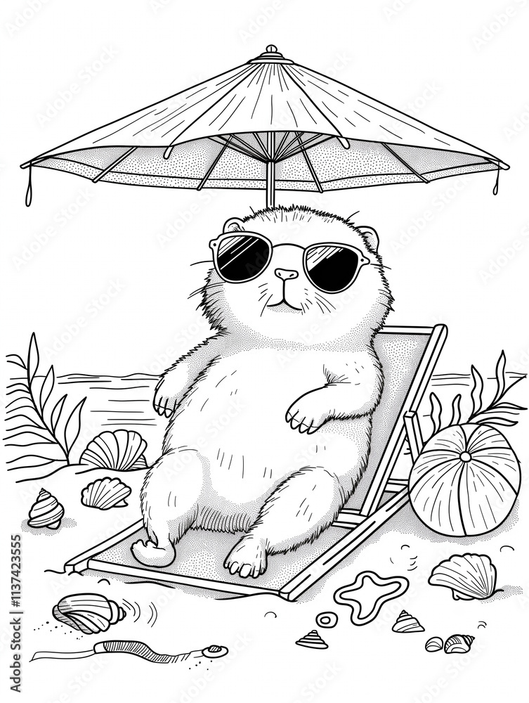 Capybara simple line art coloring page for kids Stock Illustration ...
