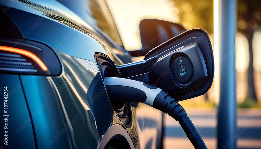Public charging station. Electric car. EV charger. Close-up of the ...