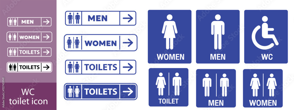 Vector de Stock Toilet line icon set. WC sign. Men, women, mother with ...