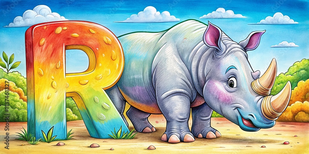 Cute Rhino Coloring Page Letter R | Printable Rhino Coloring Sheet for ...