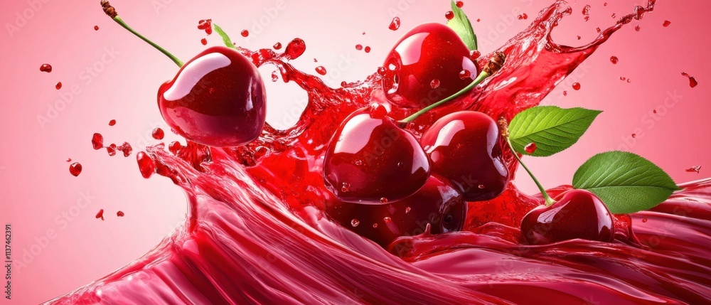 Juicy Cherries Splashing in Red Liquid, Vibrant Fruit Photography Stock ...