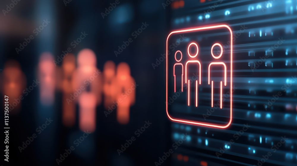 Glowing neon human icon, a symbol of digital art and modern technology ...