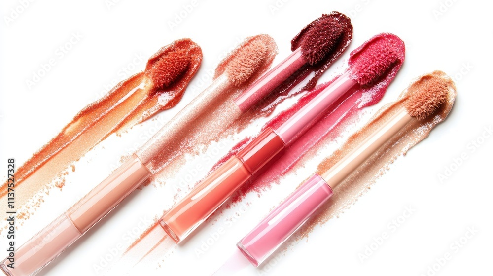 Beige nude tone lipstick make up isolated on a studio background ...