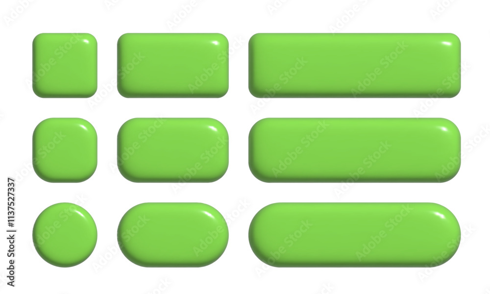 3d buttons collection for UI and UX design. Realistic green glossy ...