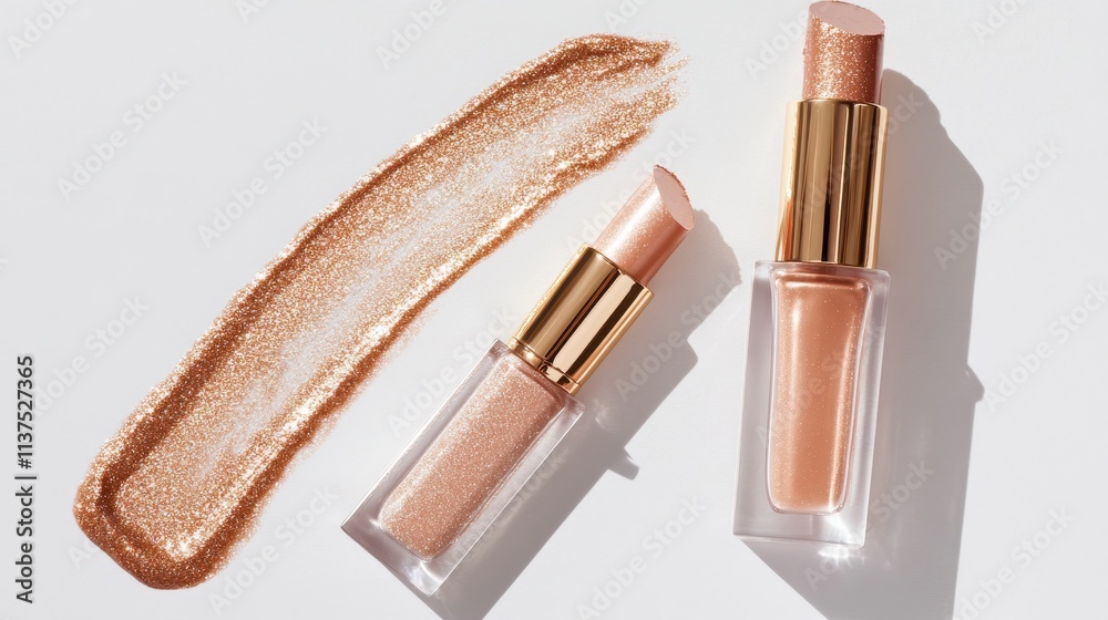 Beige nude tone lipstick make up isolated on a studio background ...