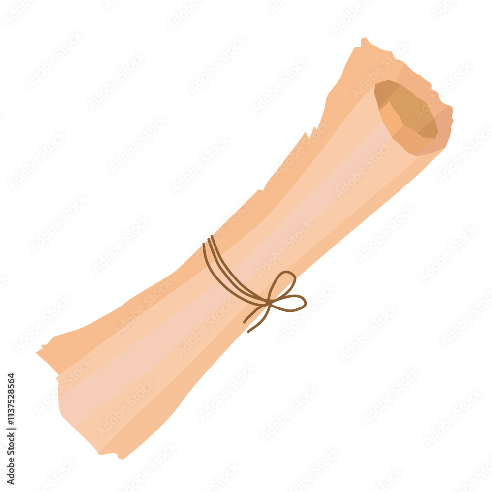 An old scroll tied with twine. An ancient parchment, a folded ...