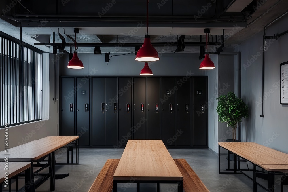 Hyper-Realistic Photography of Minimalistic Gym Locker Room with Black ...