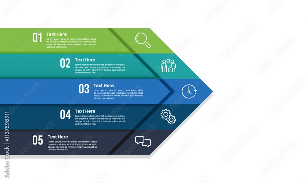 Arrow infographic contains 5 steps to success. Presentation, Data ...