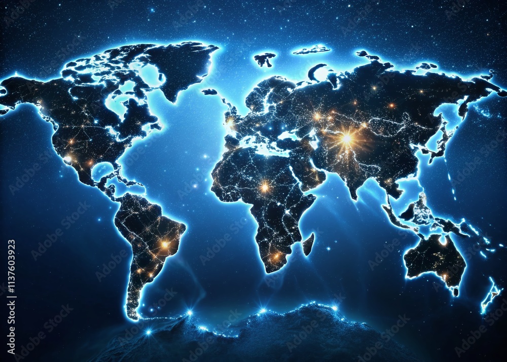 Night World Map Infographic: Atlas of Continents, Global Landmass ...