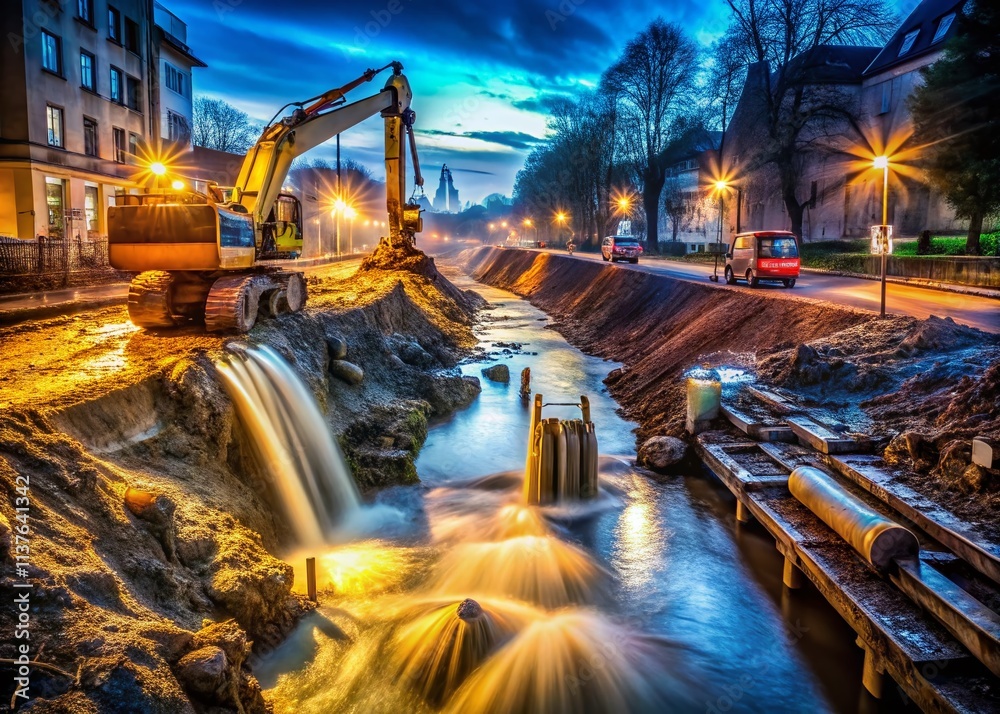 Road Widening Construction, Sewage Ditch, Long Exposure Photography ...