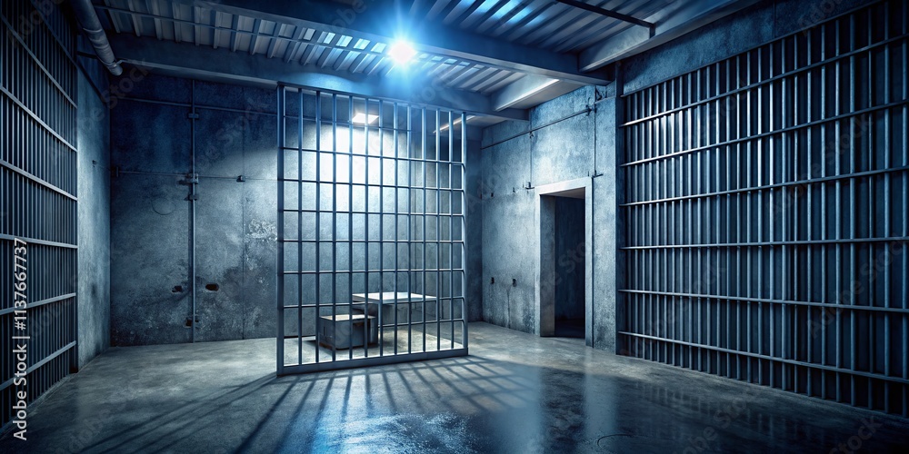 Ilustración de Stock Low Light Prison Cell Photography: Open Jail Cell ...
