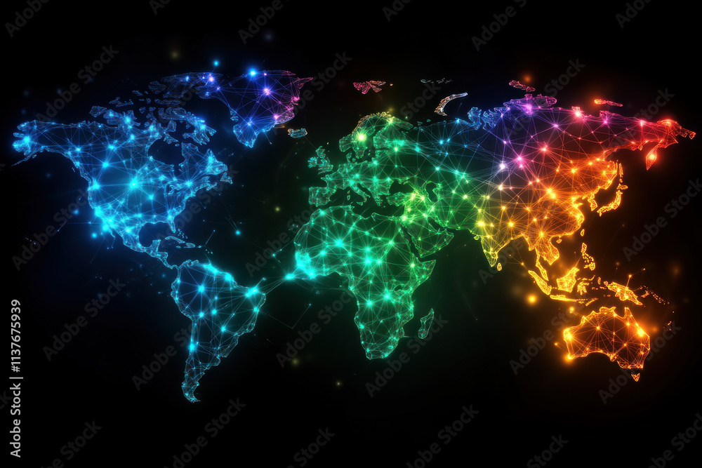 World Map Shows Global Network Connections Dynamically Stock ...