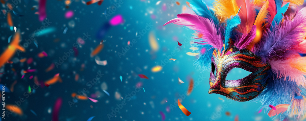 Brazilian Carnaval concept banner with masquerade masks, glitter ...