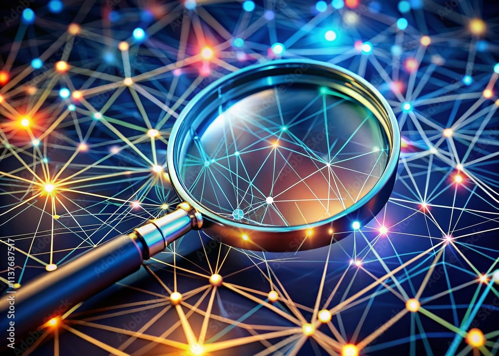 Ilustración de Stock Magnifying Glass Network, High Depth of Field ...