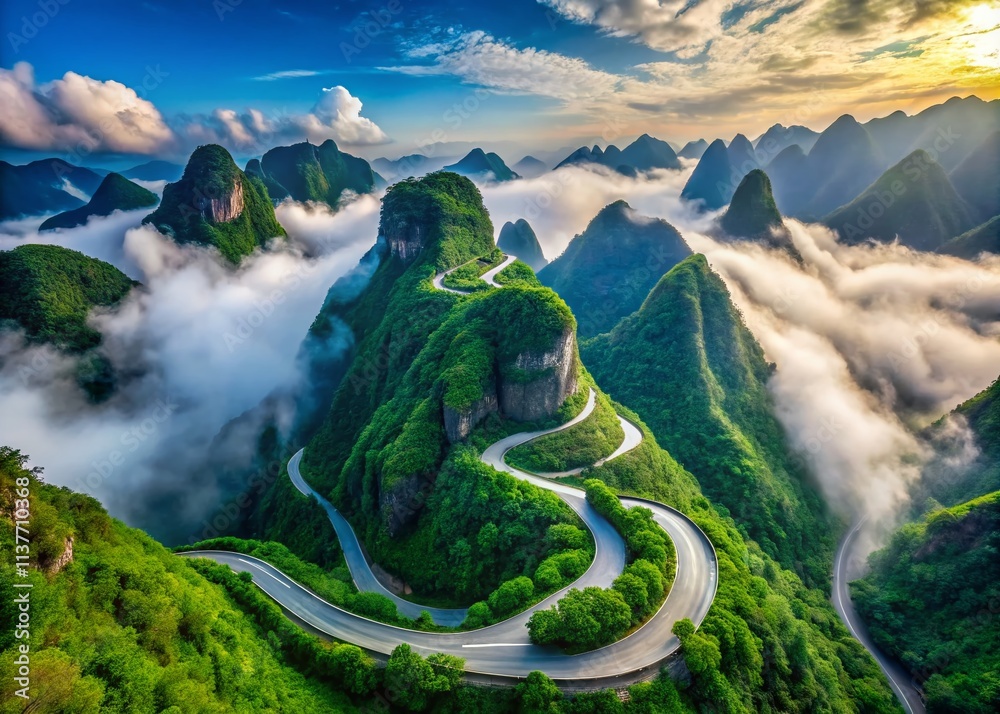 Tianmen Mountain Road: Stunning Aerial View, China Scenic Drive ...