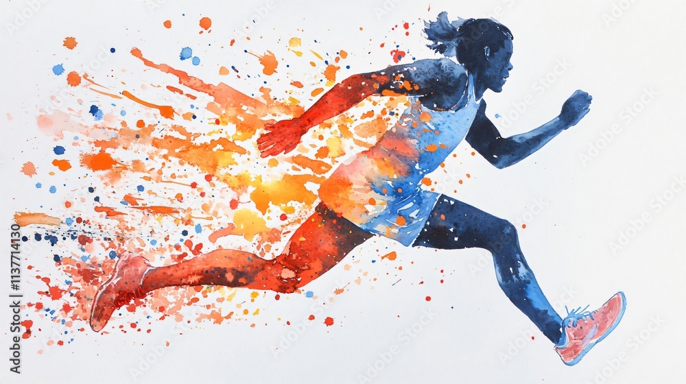 Dynamic Watercolor Painting of a Sprinter in Motion Stock Illustration ...
