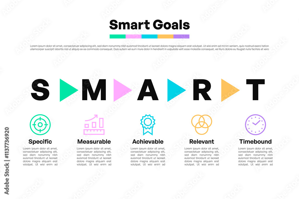 SMART Goals Infographic with Colorful Arrows and Icons for Project ...