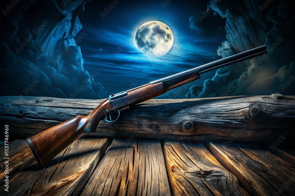 Night Photography Old Shotgun: Rustic Weapon, Dark Shadows, Moonlight ...