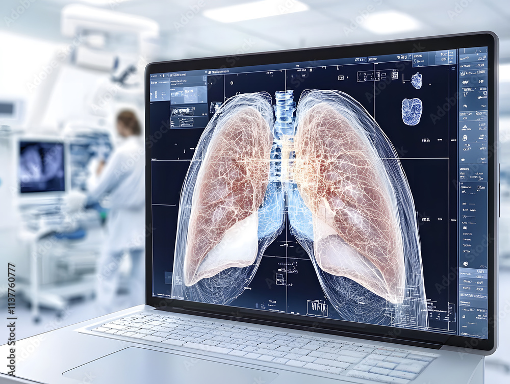 detailed visualization of human lungs displayed laptop screen ...