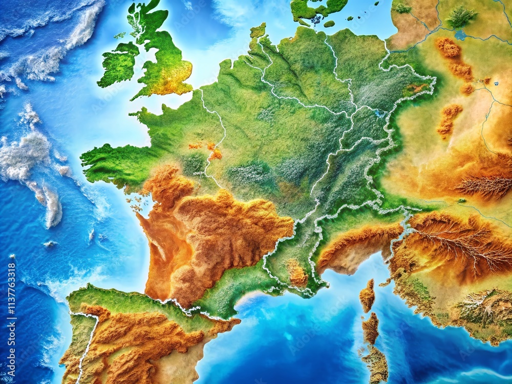 Panoramic Map of Spain & France: Detailed Geographical View, High ...