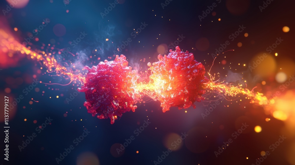 Artistic visualization of two cells splitting connected by a glowing ...