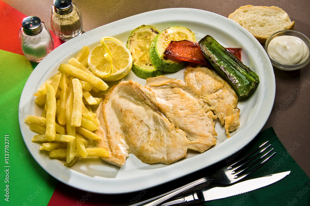 Foto de Stock Plato de pechuga de pollo asada con verduras asadas ...