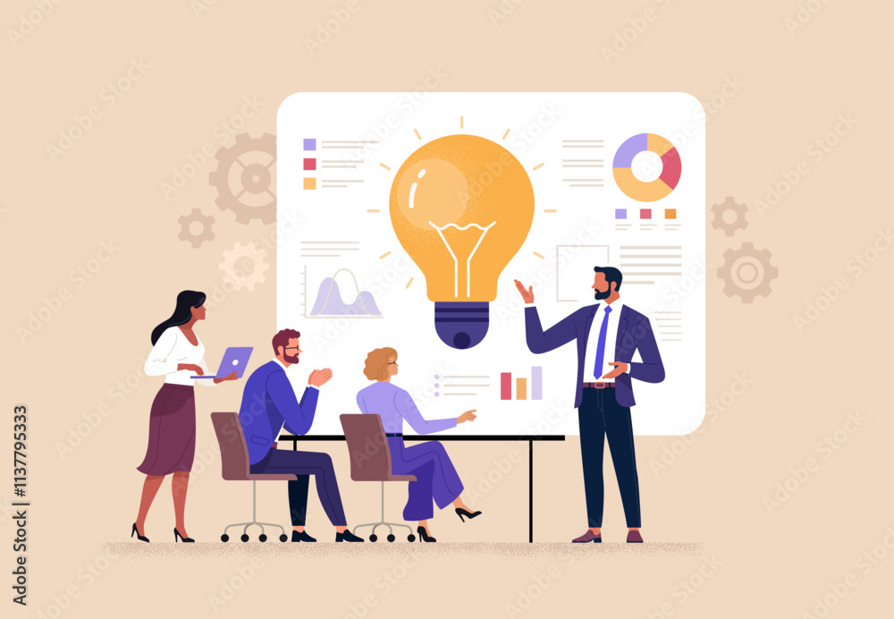 Business Idea Presentation Concept. Vector cartoon illustration of an ...