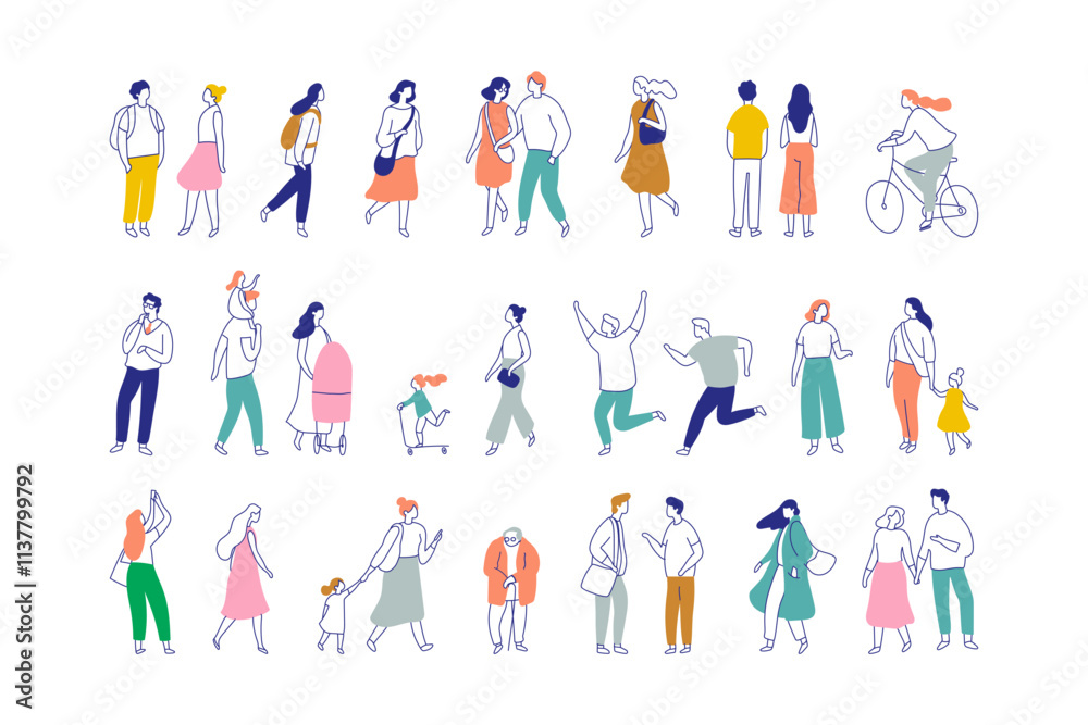 Hand drawn Line art people vector set. Male and female flat characters ...