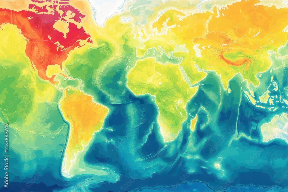 Digital climate map with rainfall patterns and temperature variations ...
