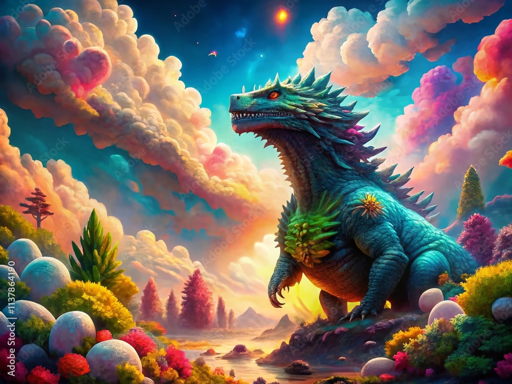 Surreal Cartoon Godzilla: Kaiju King in a Whimsical World - Digital Art ...
