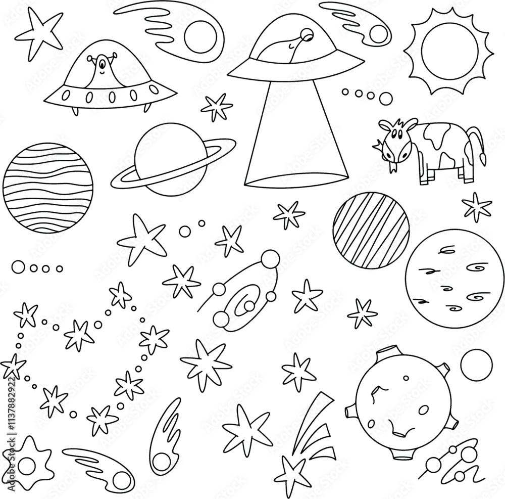 Big coloring page for kids and adults. Space and solar system. stars ...