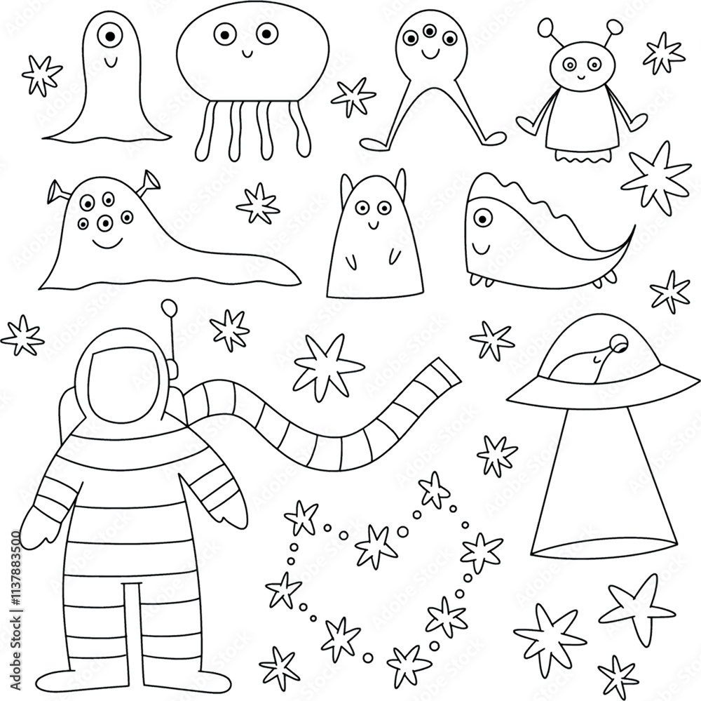 Big coloring page for kids and adults. Space and solar system. stars ...