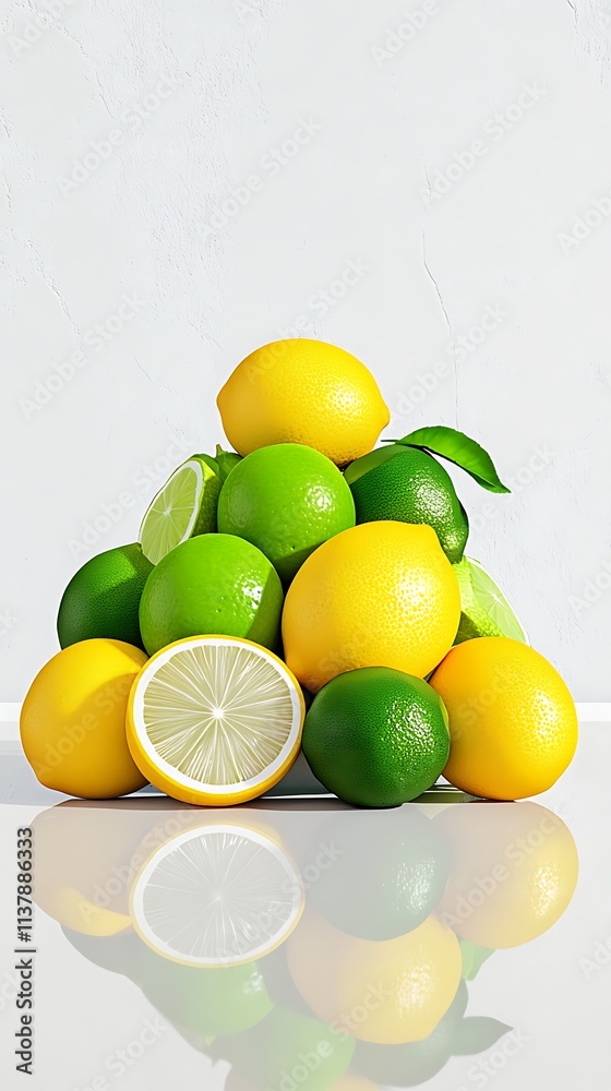 3D Minimalist Fresh Fruits and Vegetables, 3D Rendering of Pyramid of ...