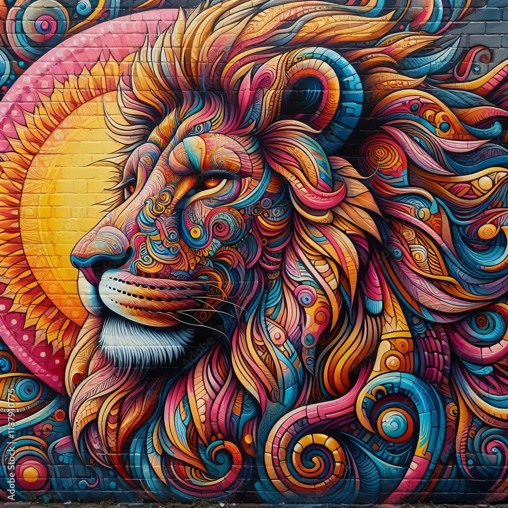 Graffiti Style Lion A lion depicted in graffiti style with vibra Stock ...