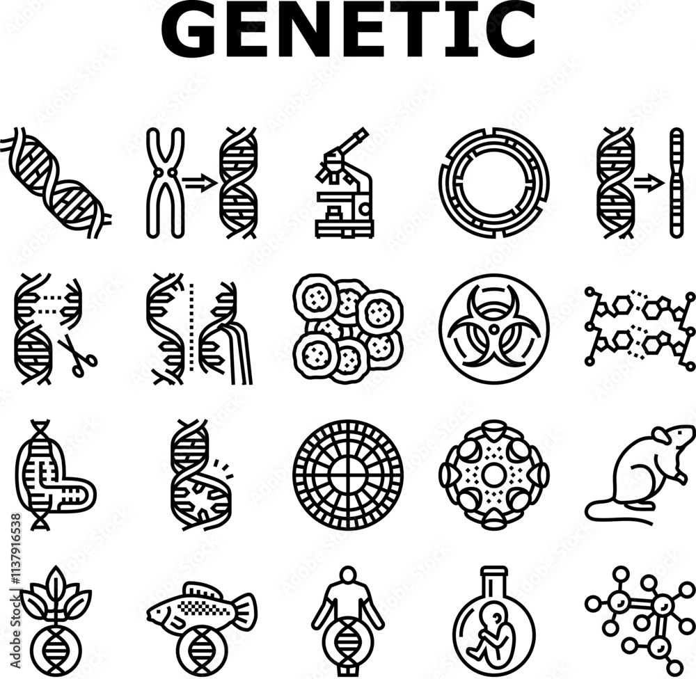 genetic engineering crispr genome icons set vector. dna editing ...
