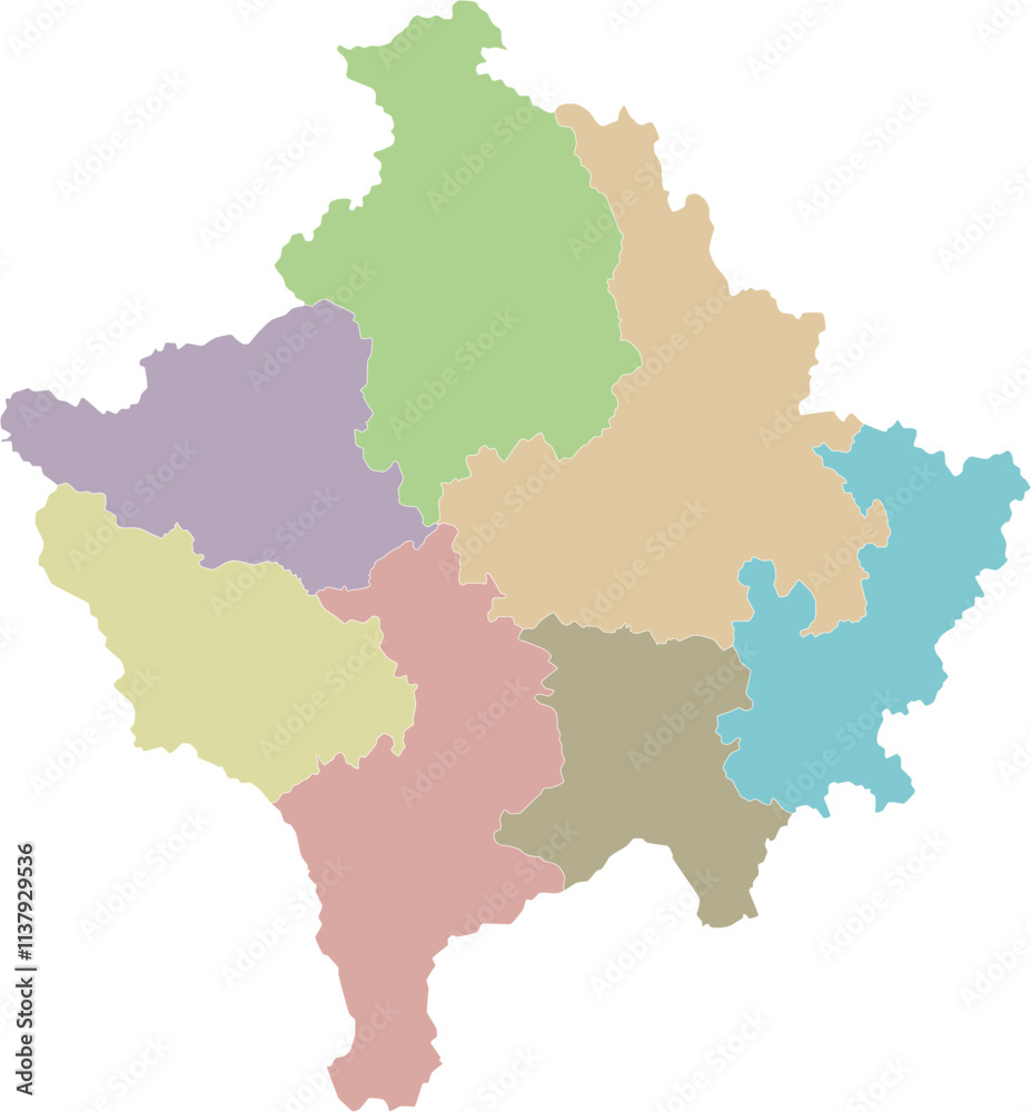 Vector regional blank map of Kosovo with districts and administrative ...