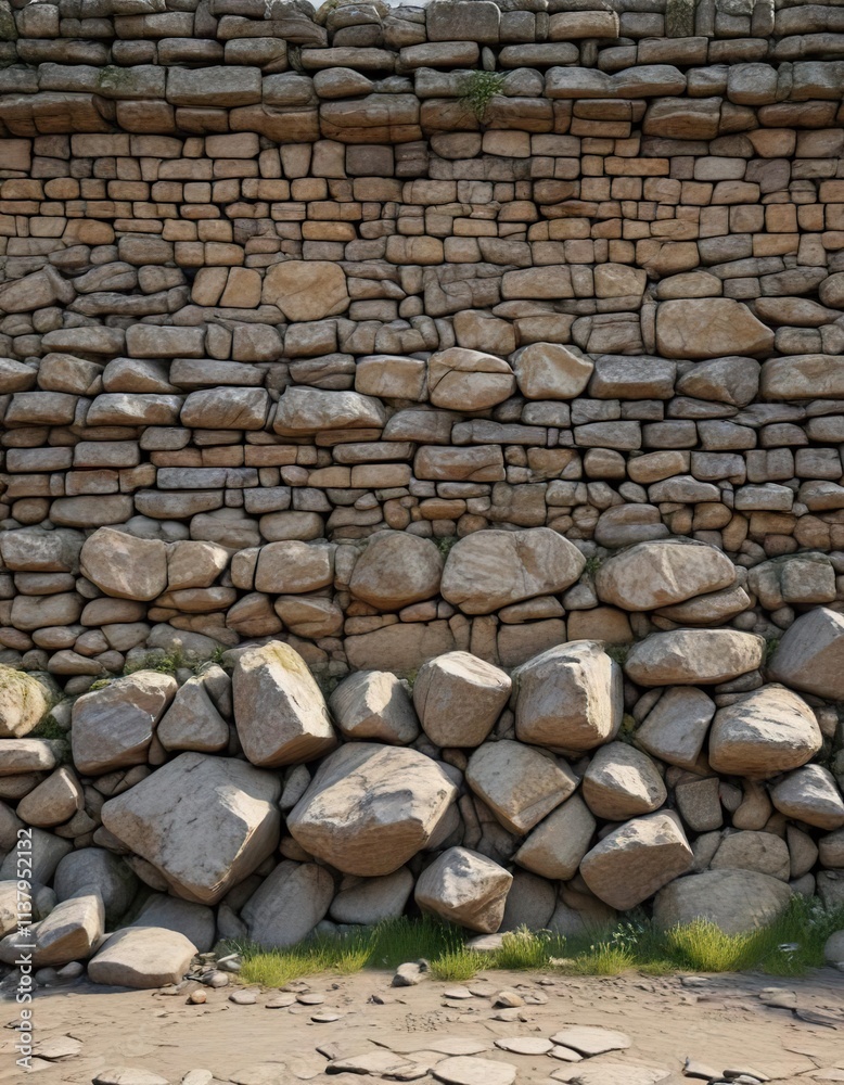 Severe damage to a stone wall due to age and neglect , abandoned ...