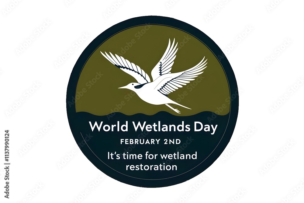 Circular logo for World Wetlands Day on February 2nd featuring a bird ...