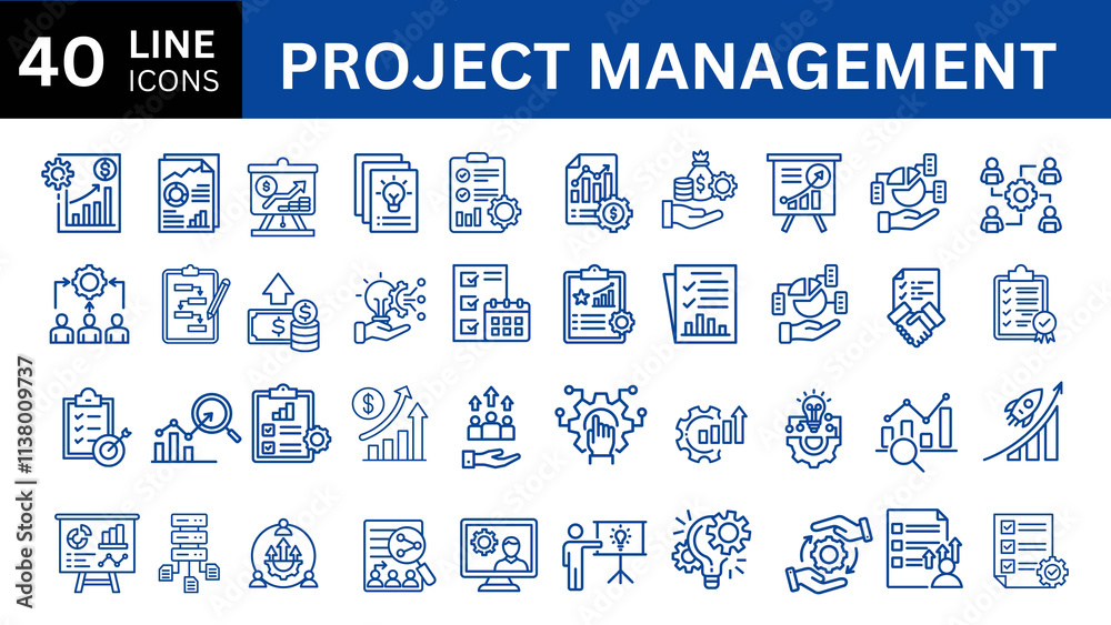 Set of 40 Project Management web icons in line style. Schedule, human ...