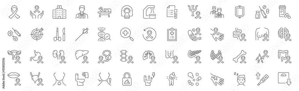 Cancer line icons. Vector illustration include icon - mri, doctor ...