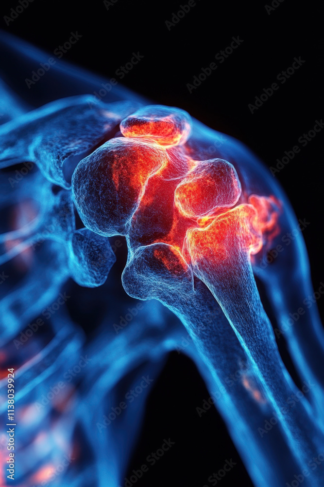 Inflamed shoulder pain visualization medical anatomy digital art ...